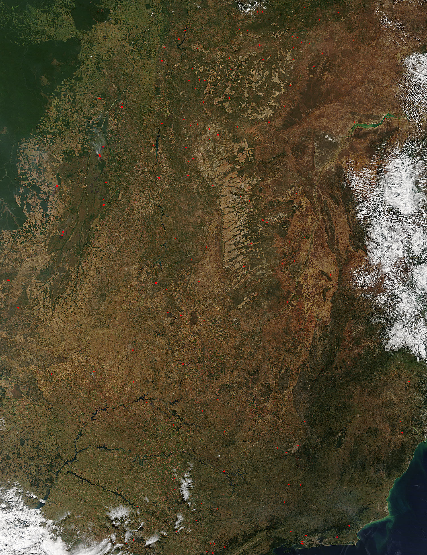 South-central Brazil speckled with red hotspots - Earth.com