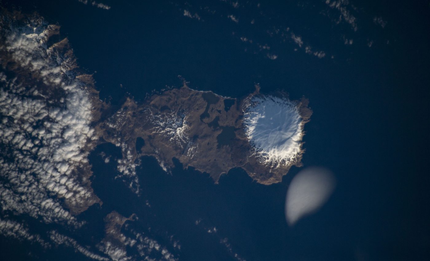 The Kiska Volcano covered in snow • Earth.comThe Kiska Volcano